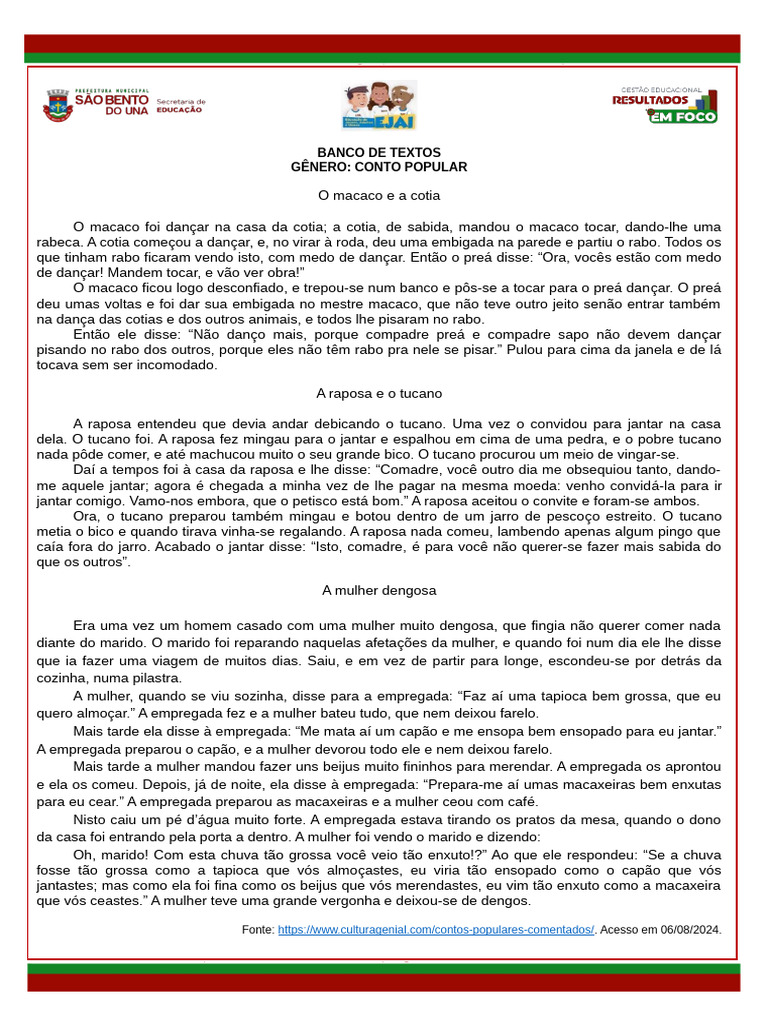 Conto popular - Banco de textos | PDF