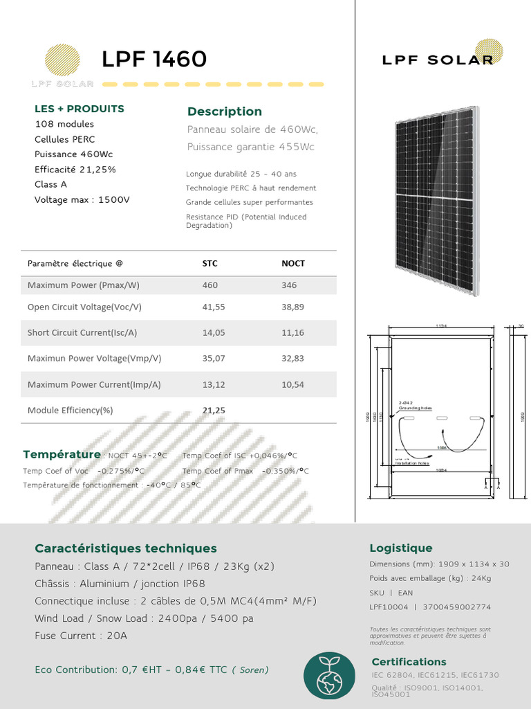 LPF Solar 1460 - Fiche Produit | PDF