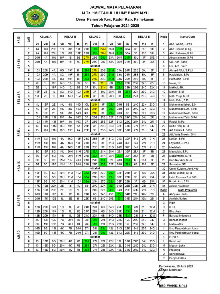 Jadwal 2024-2025 Revisi | PDF