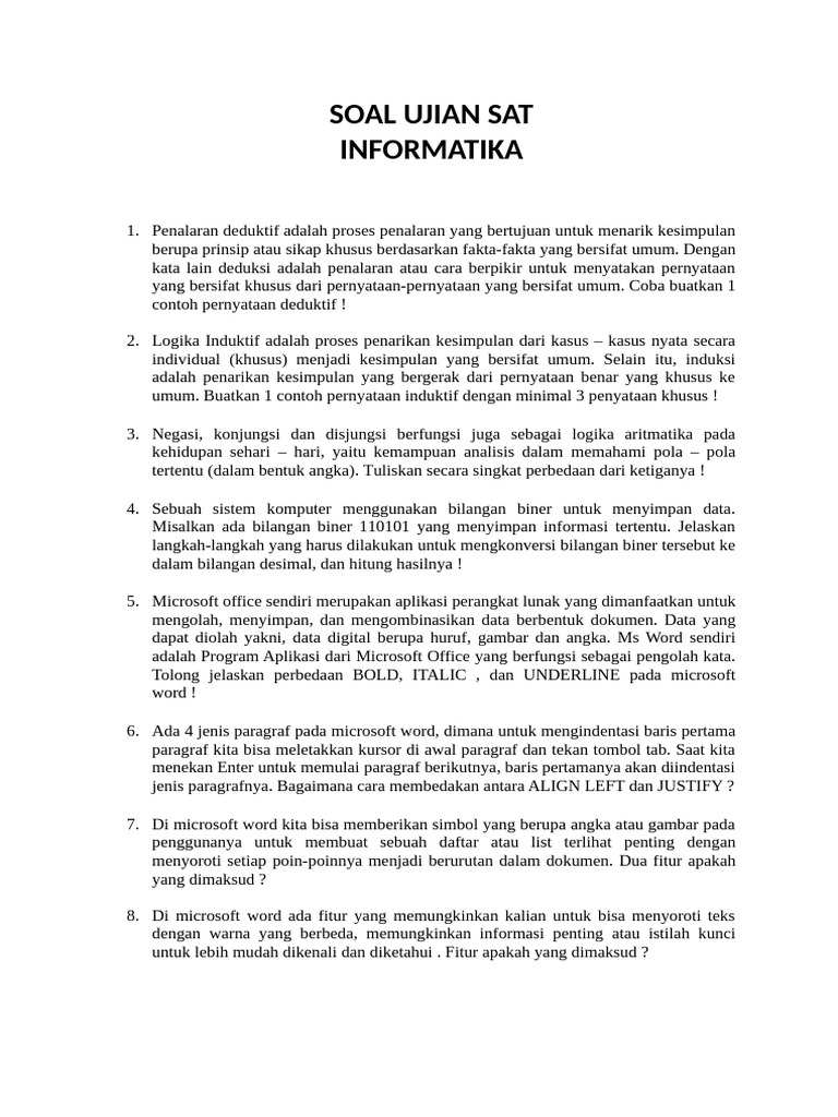 Soal Ujian Uts Informatika | PDF | Career & Growth | Art