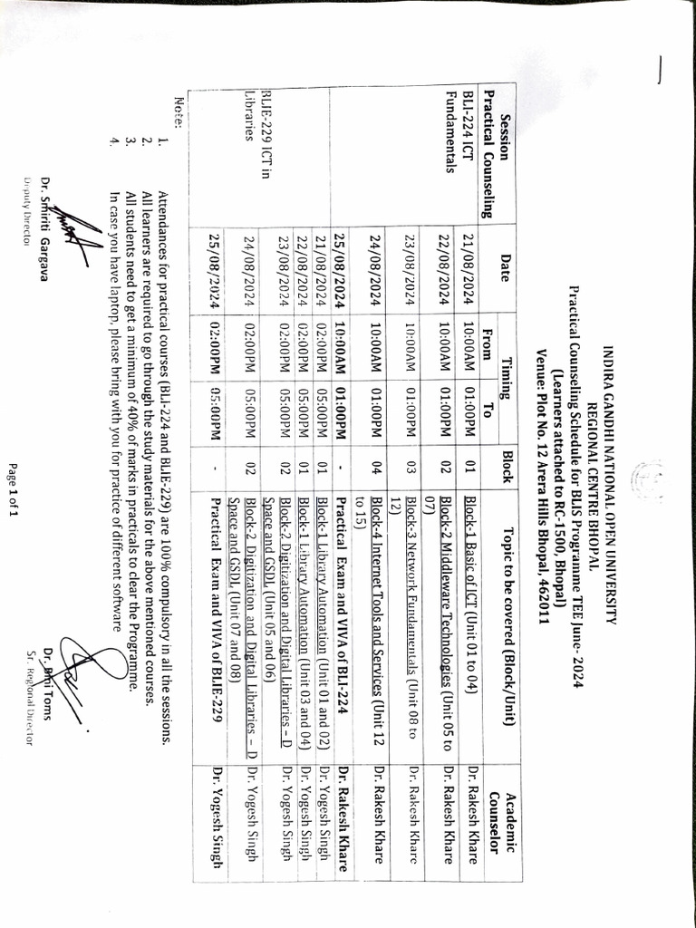 BLIS Practical Schedule | PDF