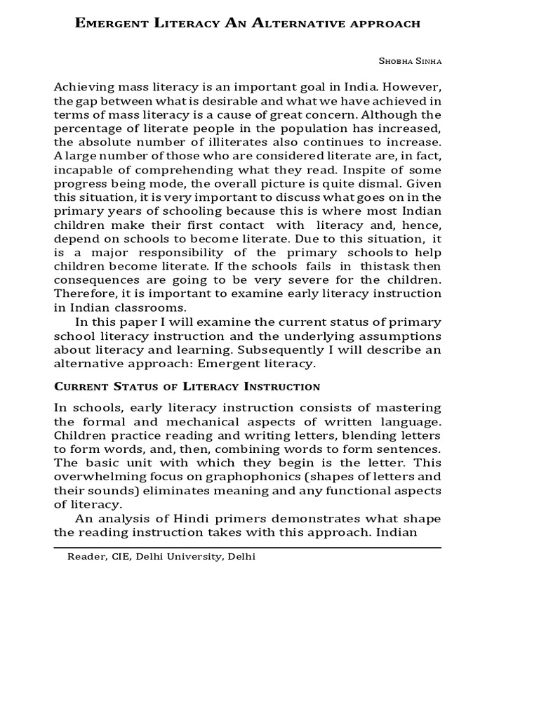 Emergent Literacy - An Alternative Approach | PDF | Literacy | Language ...