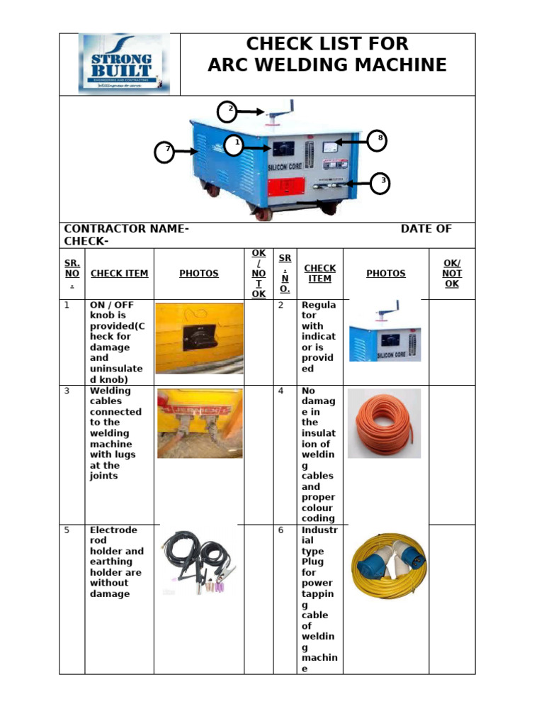 CHECK LIST FOR ARC WELDING MACHINE | PDF