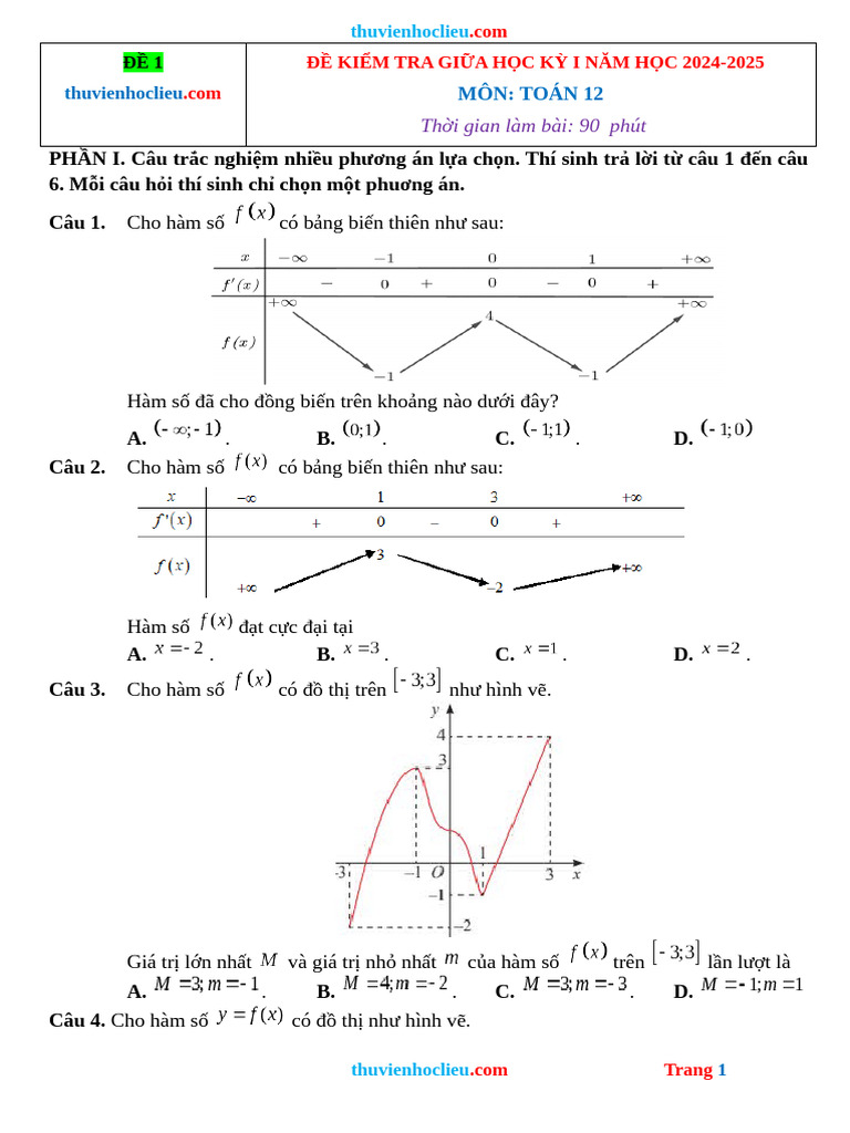 De Kiem Tra Giua HK1 Toan 12 KNTT de 1 Hay | PDF