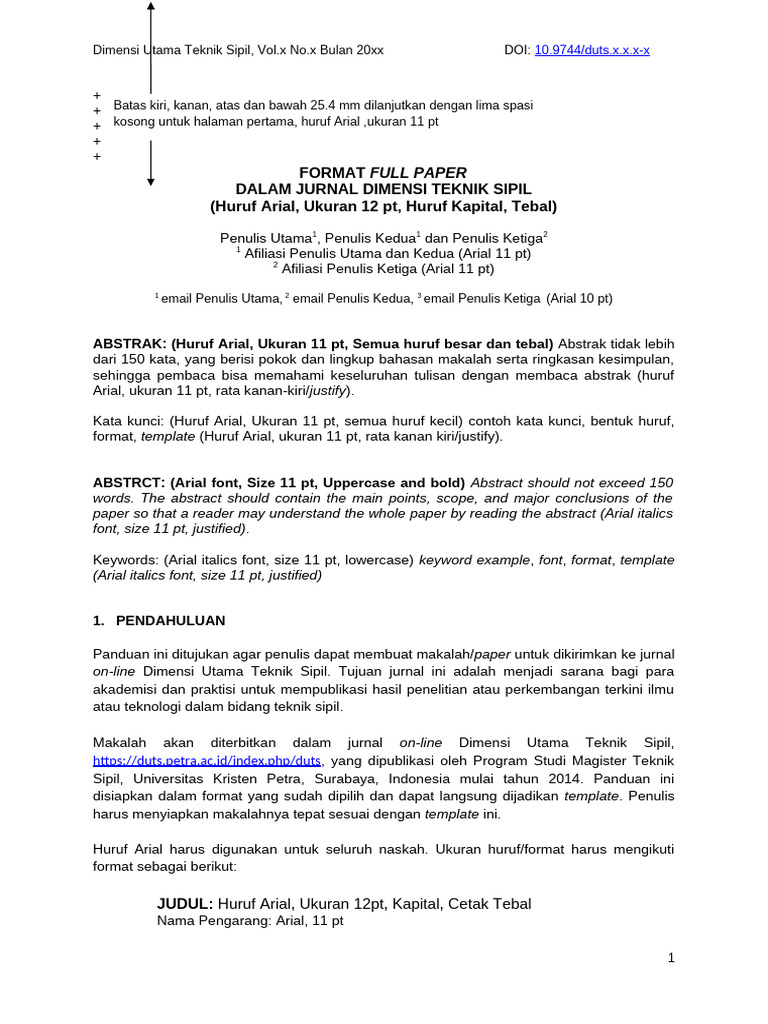 Admin, Template Jurnal Dimensi Utama Teknik Sipil (Revisi by Wong FT) | PDF