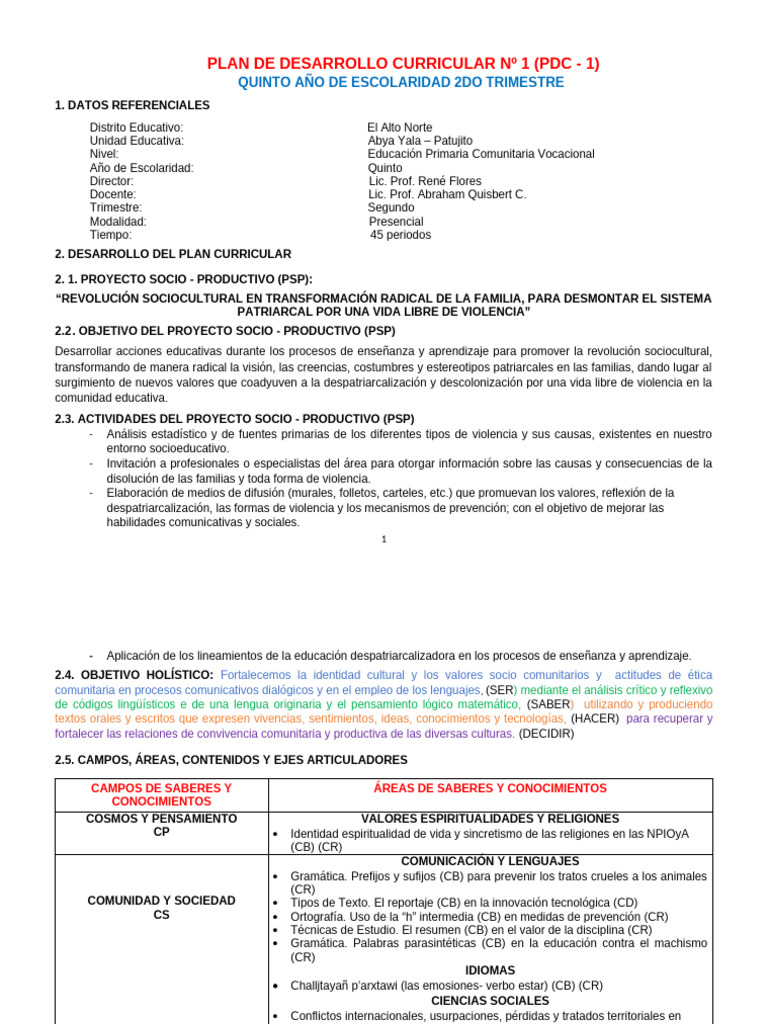 PDC 5TO (2do TRIMESTRE) | PDF