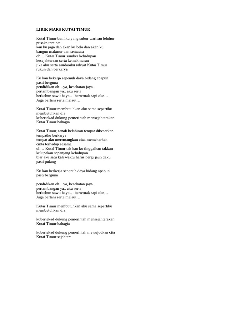 Lirik Mars Kutai Timur Dan Mars Smansa Kongbeng | PDF