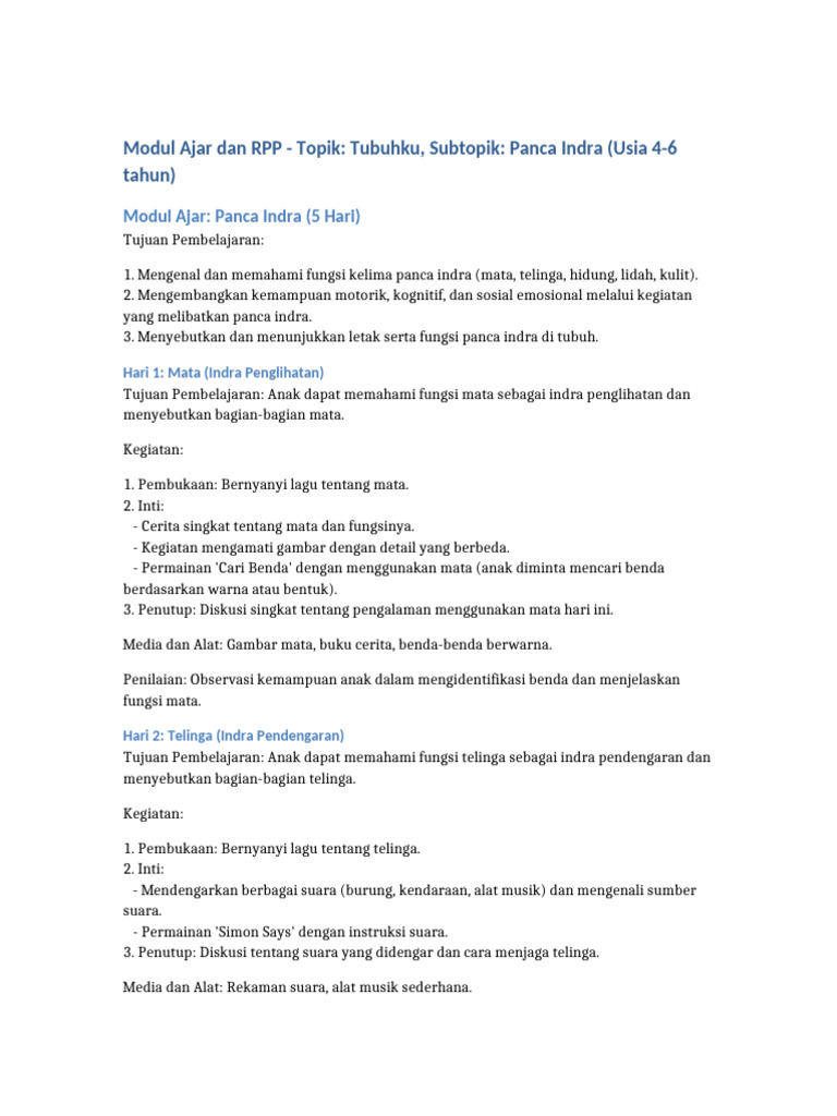 Modul Ajar RPP Panca Indra | PDF