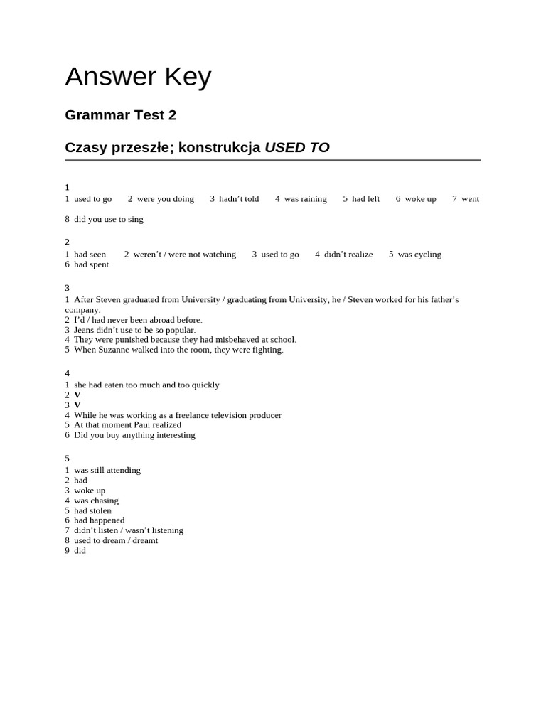Answer Key Grammar Test 2 | PDF