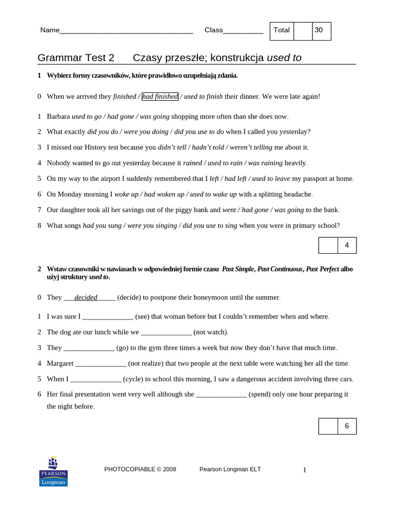 Grammar Test 2 | PDF