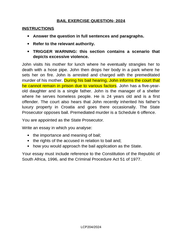 Bail Exercise Question | PDF
