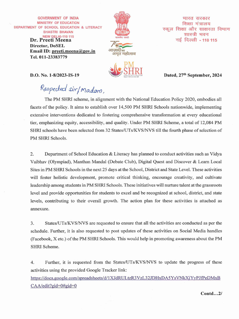 D.O. Letter Regarding Activities For Next 25 Days | PDF