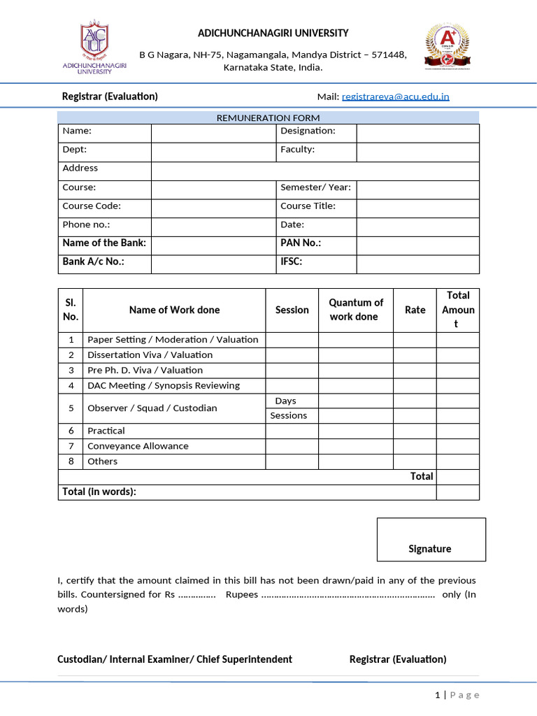 ACU Remuneration Form 19.09.2024 | PDF