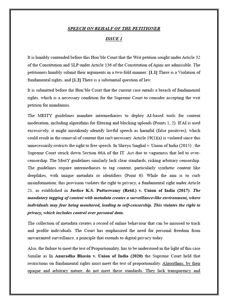 Speech On Behalf of The Petitioner | PDF | Justice | Law