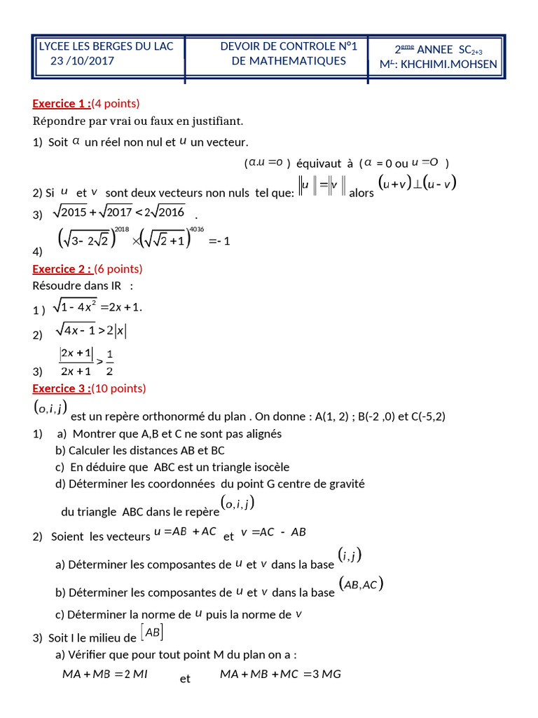 (4 Points) : Exercice 1 | PDF