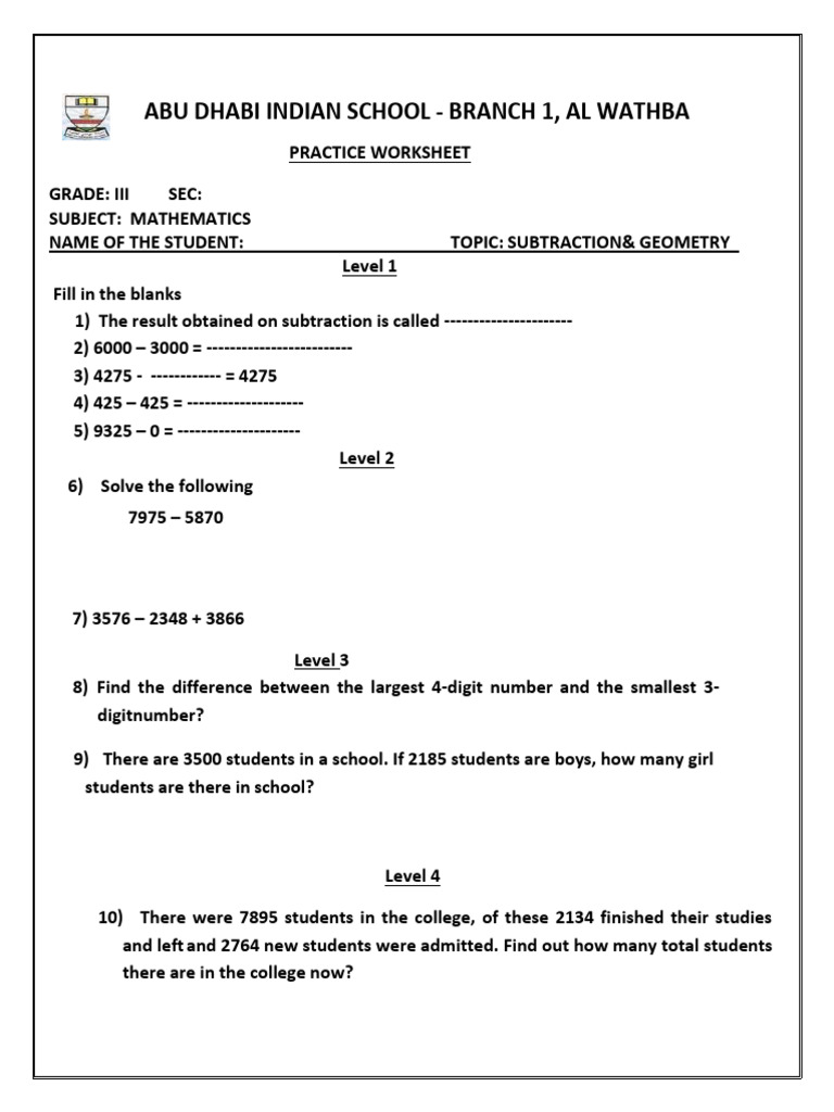 Subtractionand_Geometry_practice__Worksheet[1] | PDF