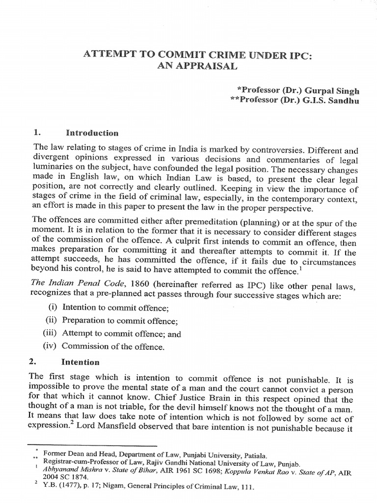 Attempt To Commit Crime Under IPC | PDF