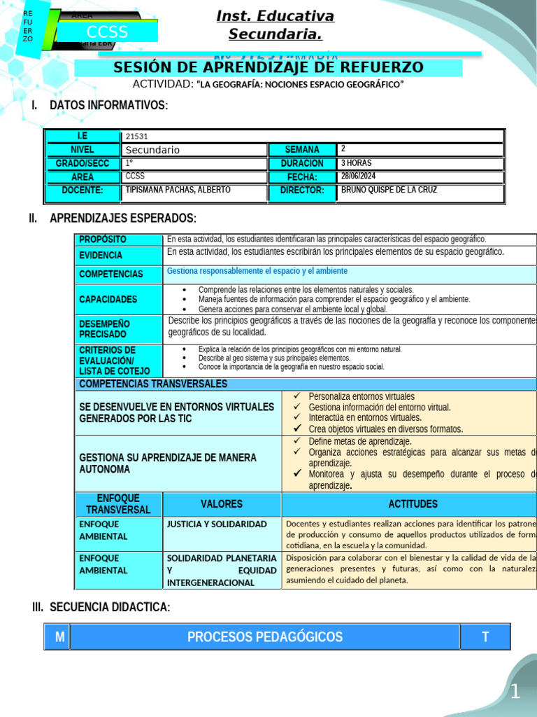 SESION CCSS 1° DE REFUERZO ESCOLAR | PDF