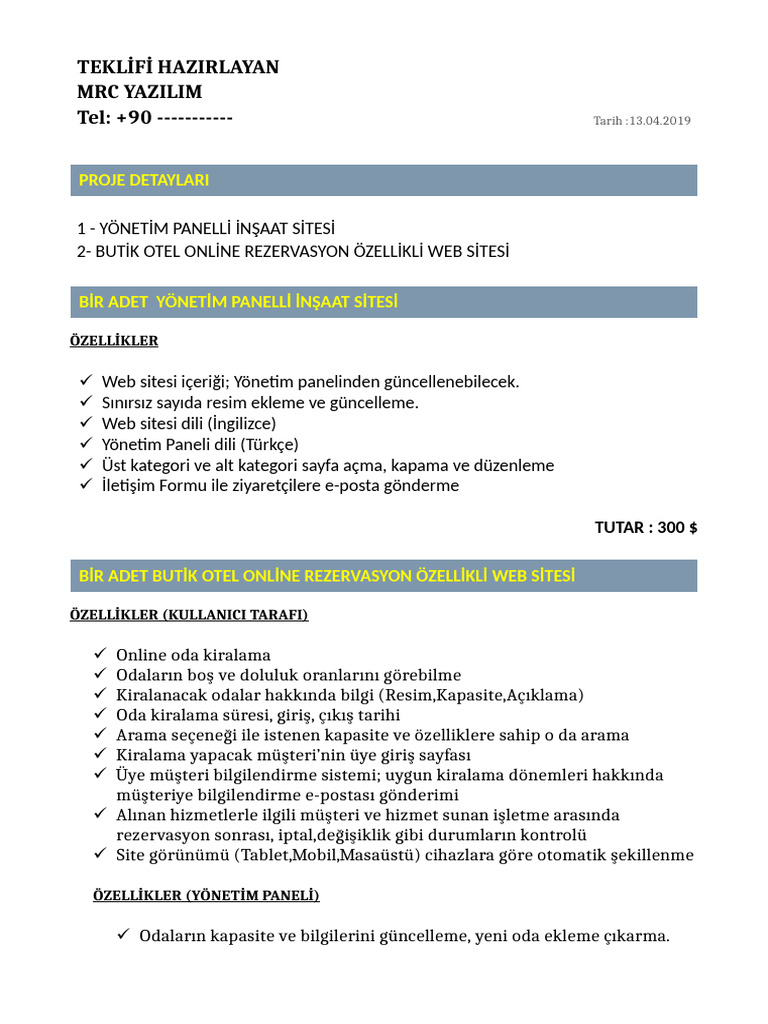 Firma Fiyat Teklif Formu Ornegi | PDF