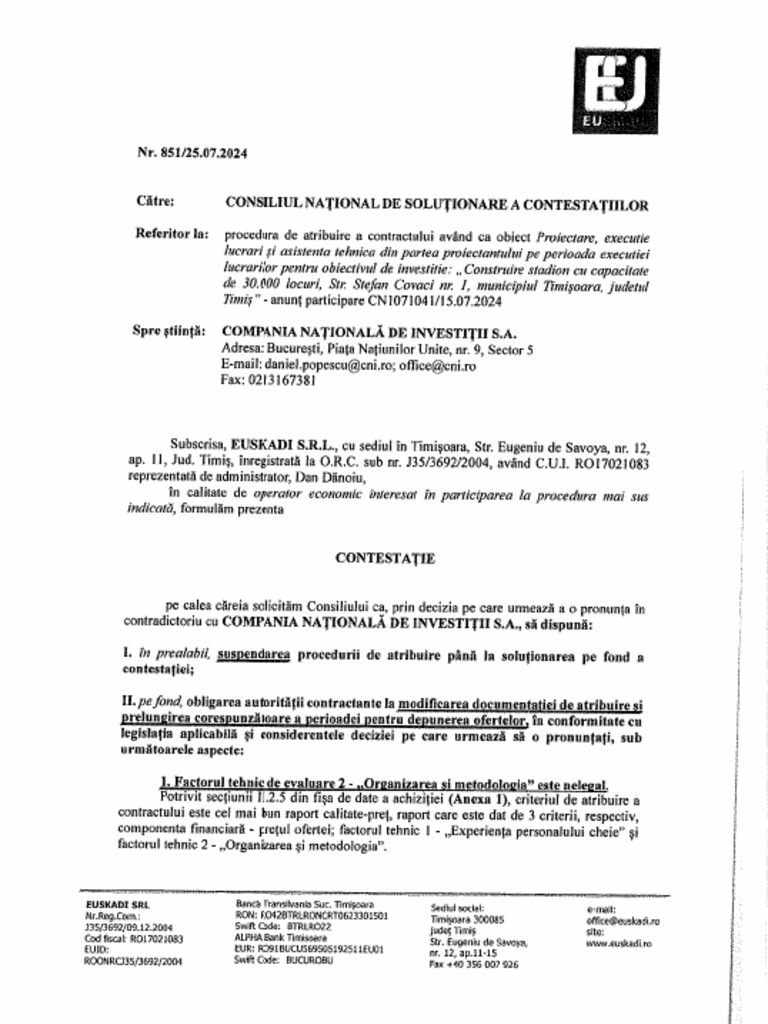 Contestatie Documentatie Stadion Timisoara | PDF