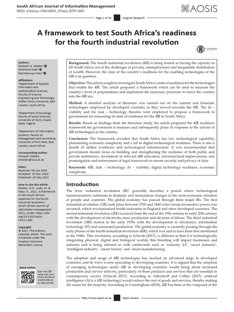 A Framework To Test SA Readiness For The 4IR | PDF | Internet Of Things ...