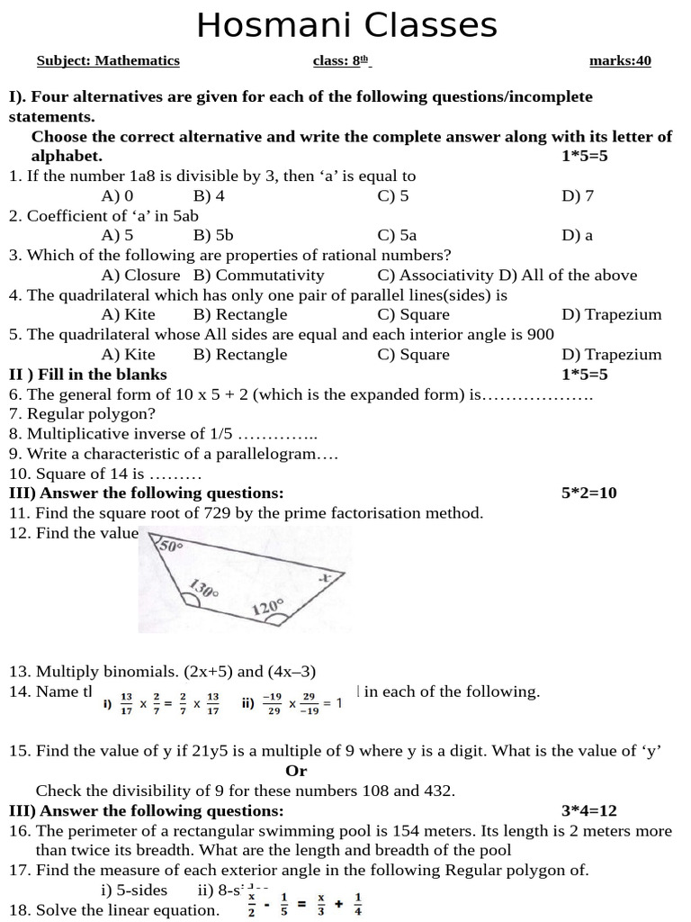 8th EM Maths | PDF