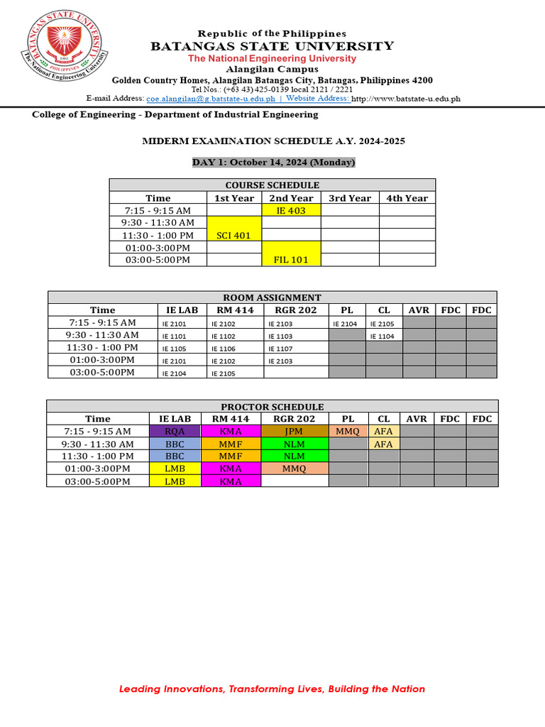 Midterm Exam Schedule 1 | PDF