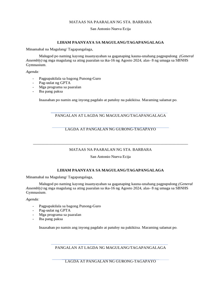 Letter invitation Assembly | PDF