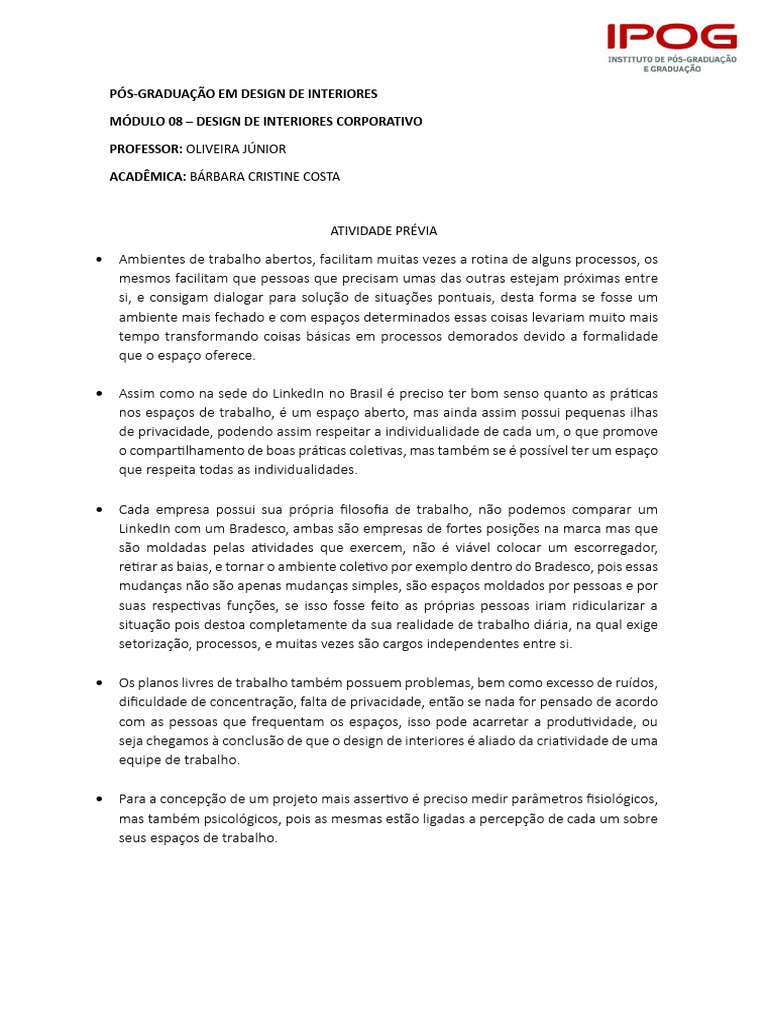 Atividade Prévia - Bárbara Cristine Costa | PDF