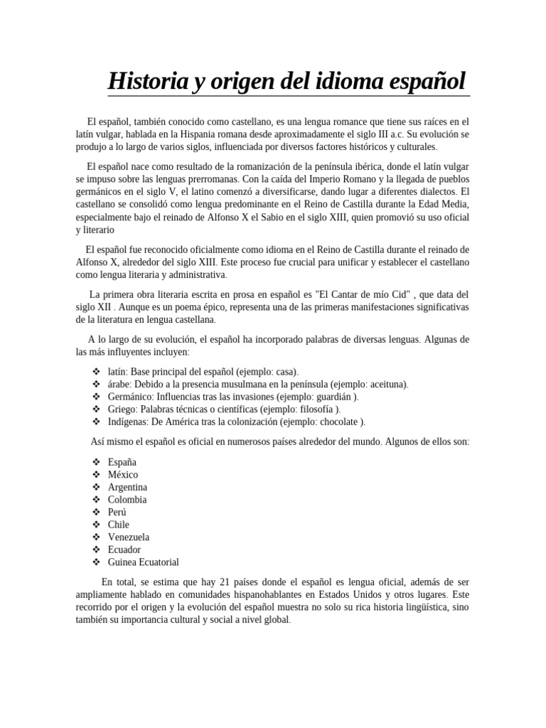 Historia y Origen Del Idioma Español | PDF