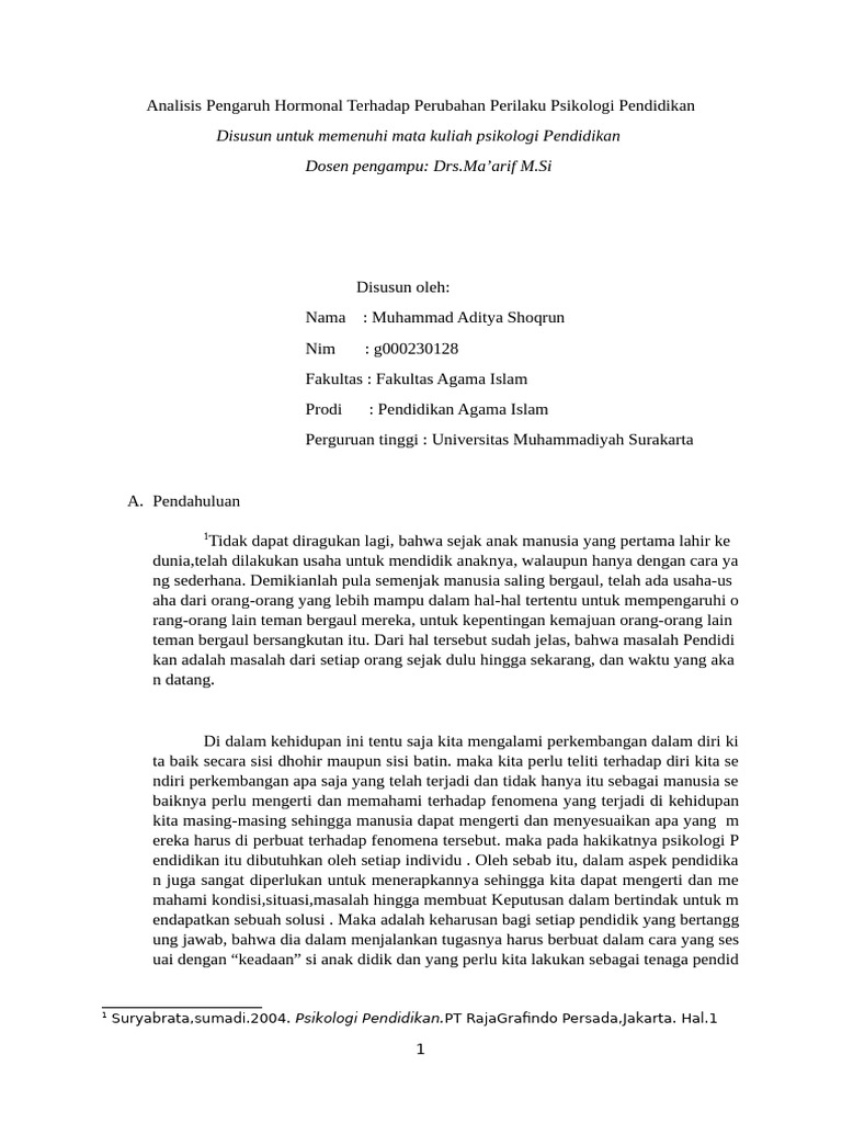 Muhammad Aditya Shoqrun Psikologi Pendidikan New | PDF