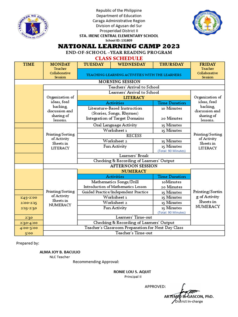 NLC Class Program (Sta. Irene CES) | PDF