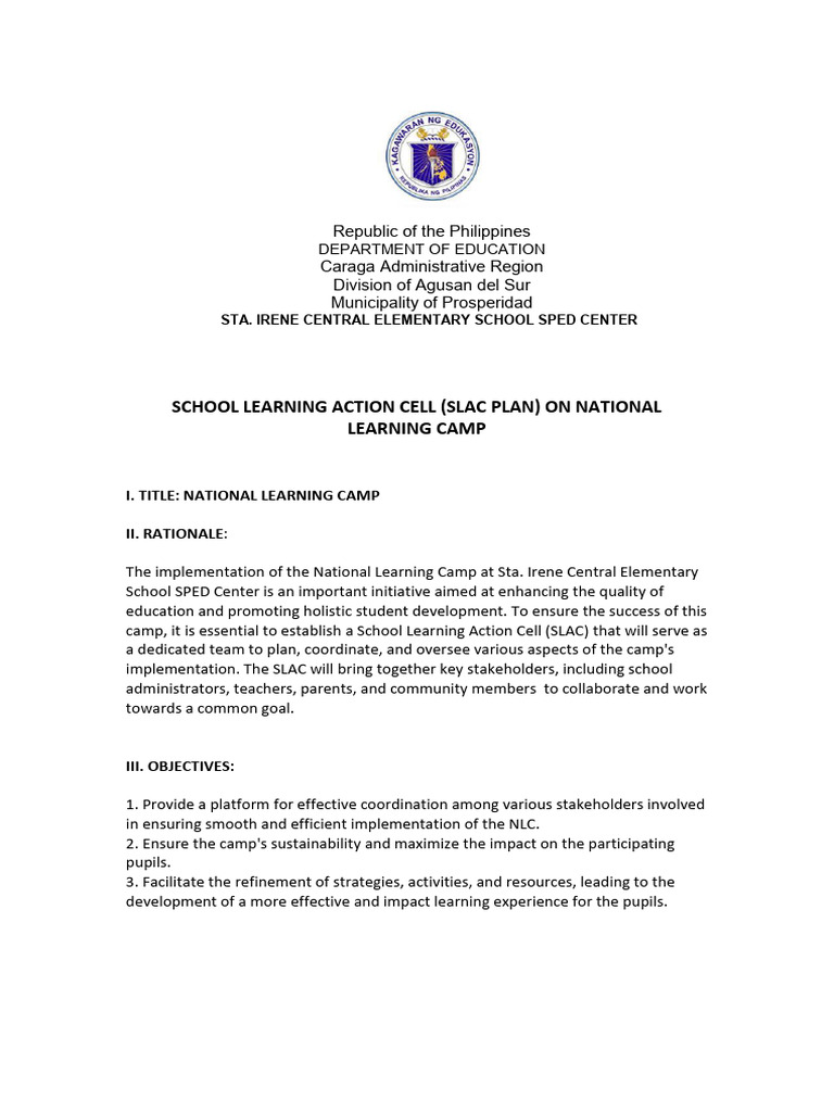 NLC SLAC Plan (Sta. Irene CES) | PDF