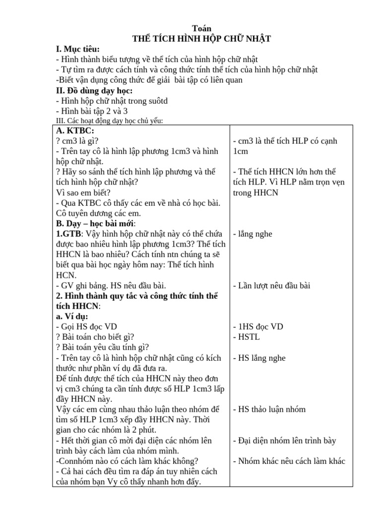 KHBD The Tich Hinh Hop Chu Nhat | PDF