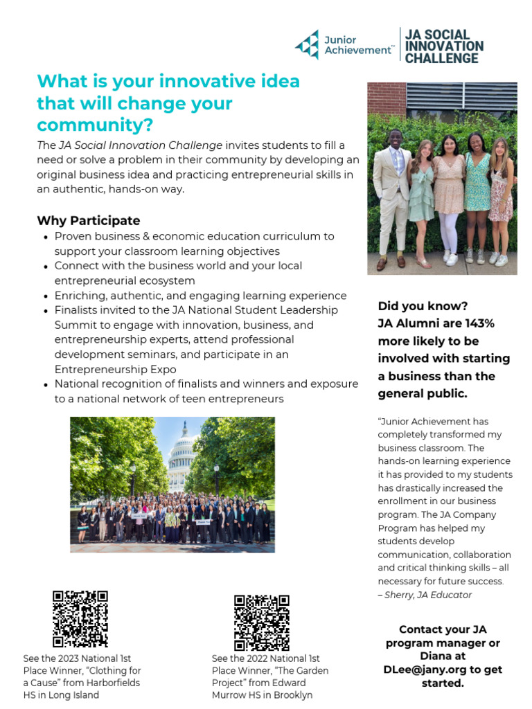 JA Social Innovation Challenge Educator Flyer | PDF