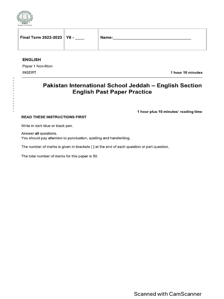 English Mock Review 3 P1 | PDF
