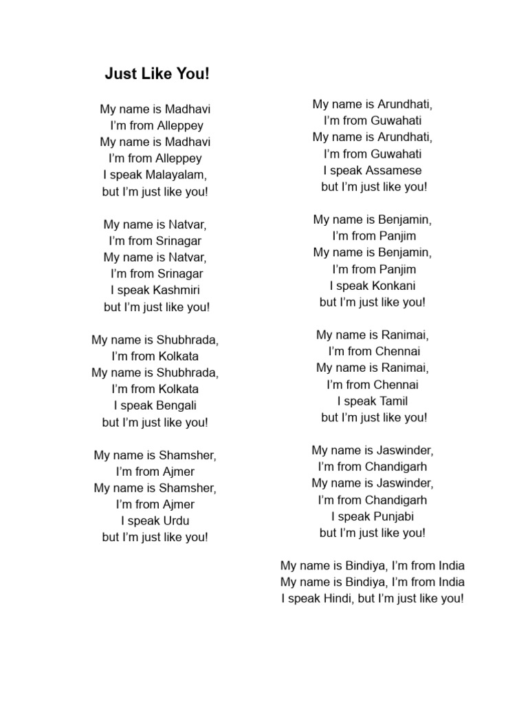 Just Like You Song - Lyrics | PDF