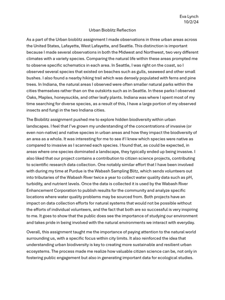 Reflection - Bioblitz | PDF