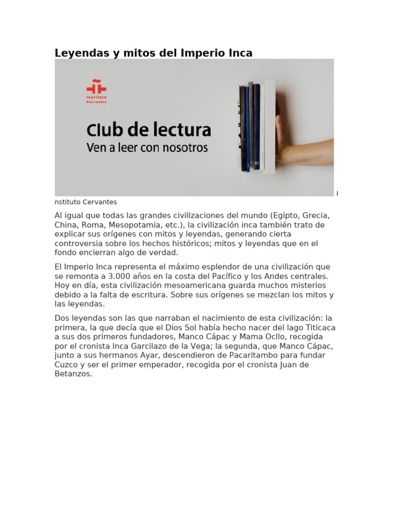 Leyendas y Mitos Del Imperio Inca | PDF