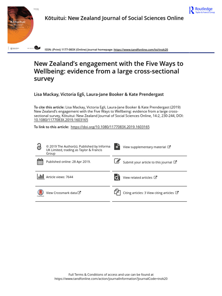 New Zealand S Engagement With The Five Ways To Wellbeing Evidence From ...