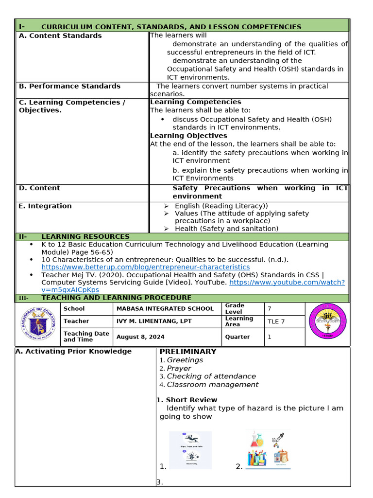 TLE 7 DLP 8 safety precautions | PDF