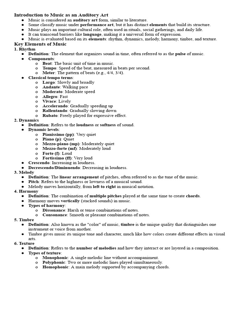 Introduction To Music As An Auditory Art | PDF | Tempo | Harmony