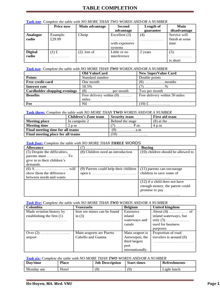 Table Completion | PDF