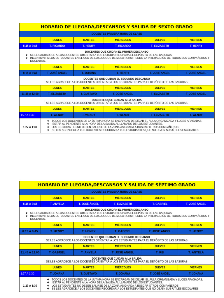 Horario de Llegada, Descansos y Salida Actualizado | PDF