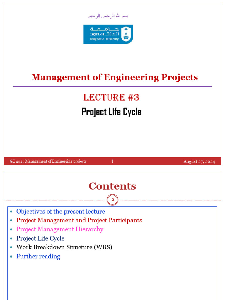 GE 402-Lecture-3 (Project Life Cycle) | PDF | Project Management | Risk