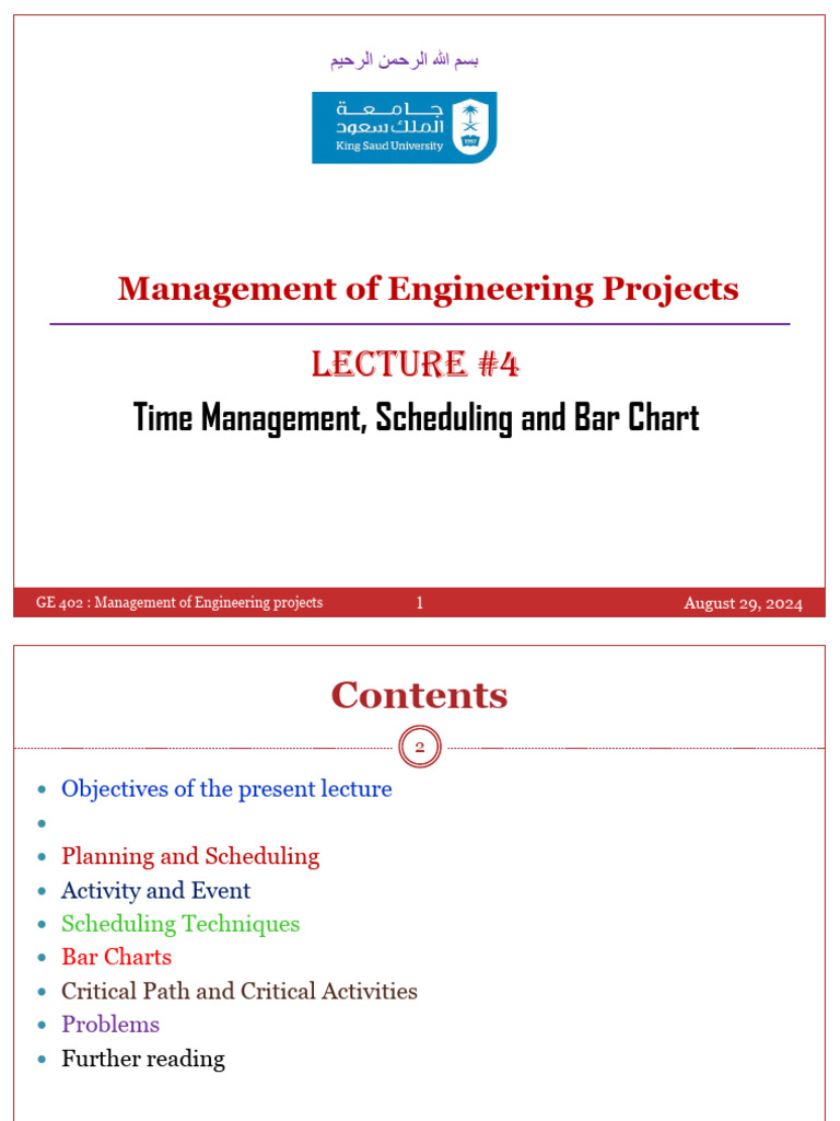 GE 402-Lecture-4 (Time Management Process-Scheduling and Bar Chart) | PDF GE 402-Lecture-4 (Time Management Process-Scheduling and Bar Chart) | PDF