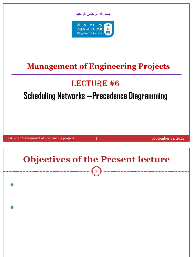 GE 402-Lecture-6(Scheduling Networks-Precedence Diagramming) | PDF
