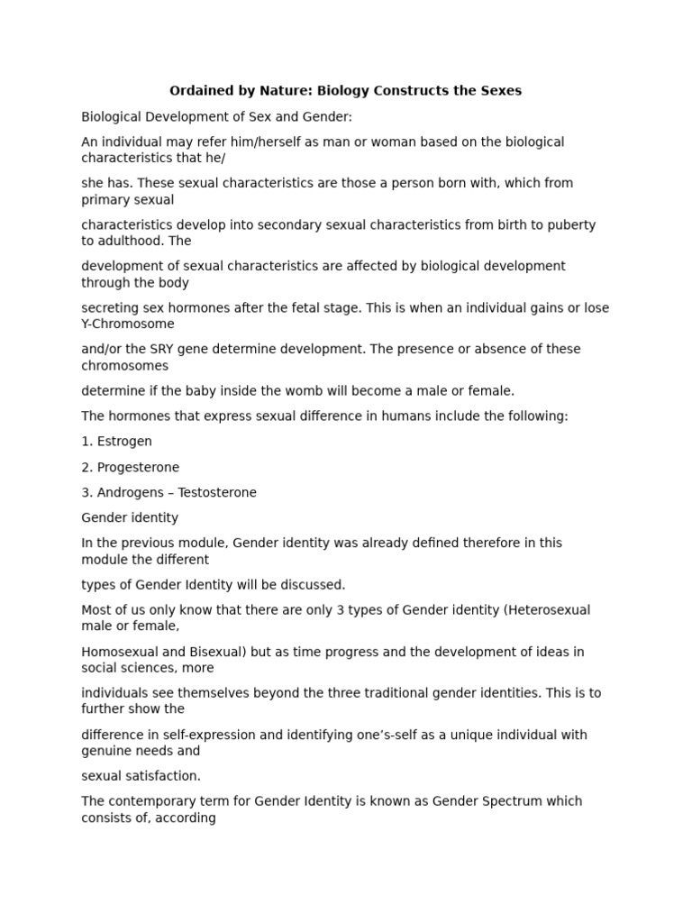 Biology Constructs The Sexes | PDF