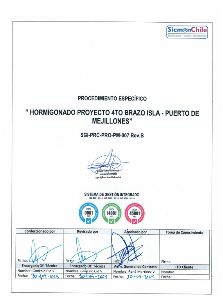 SGI-PRC-PRO-PM-007 Hormigonado Firmado PMEJ | PDF