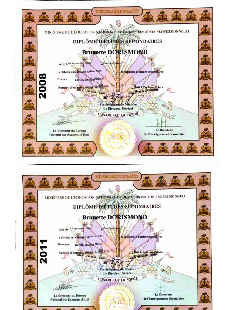 Diplome de Fin D'étude Secondaire de Brunette DORISMOND | PDF